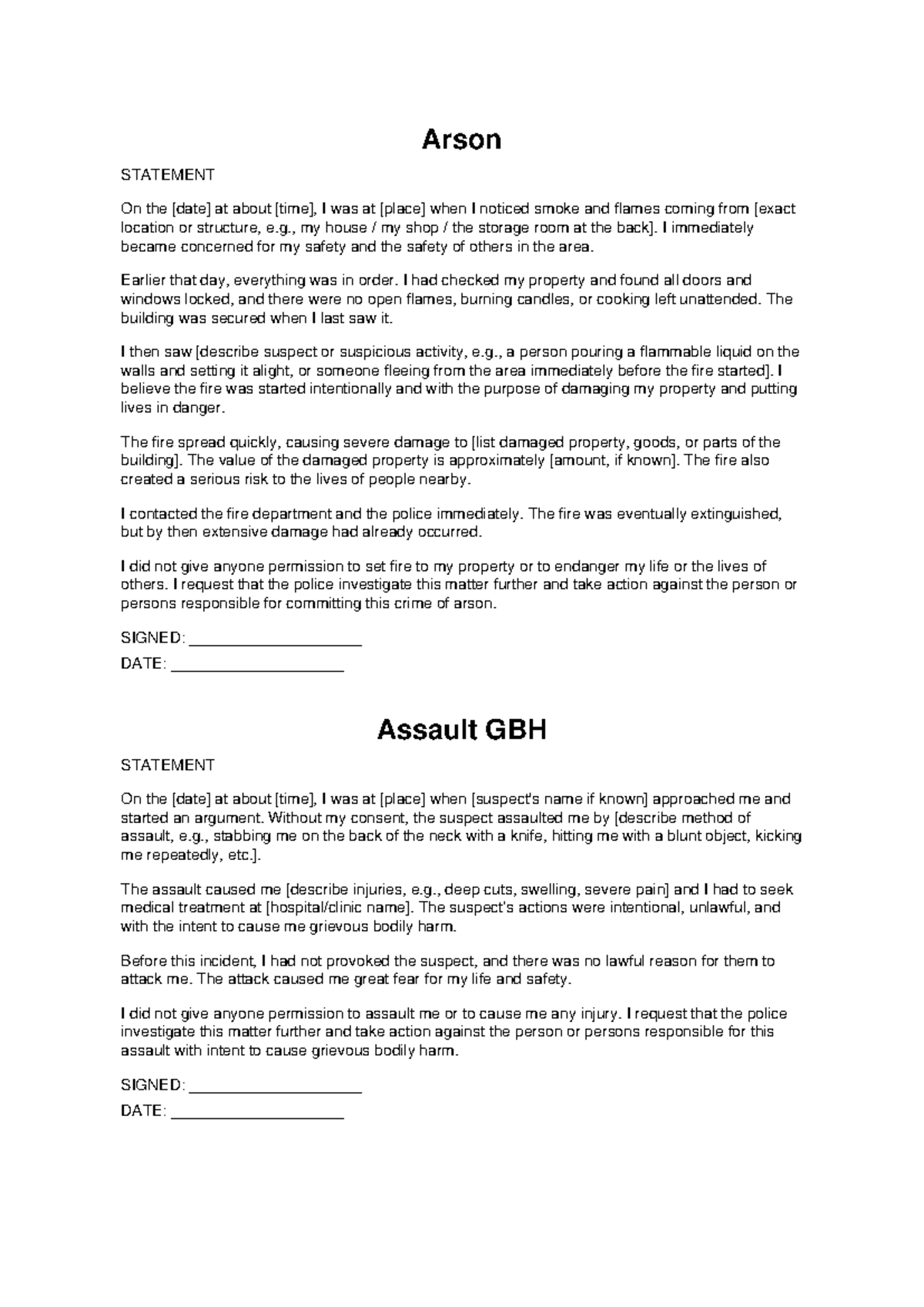 SAPS Statements: Arson & Assault GBH Incident Reports - Studocu