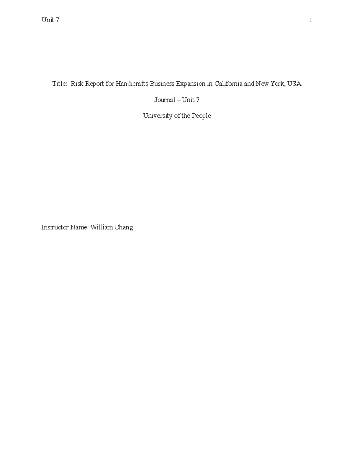 Journal 7 2207 - Title: Risk Report for Handicrafts Business Expansion ...