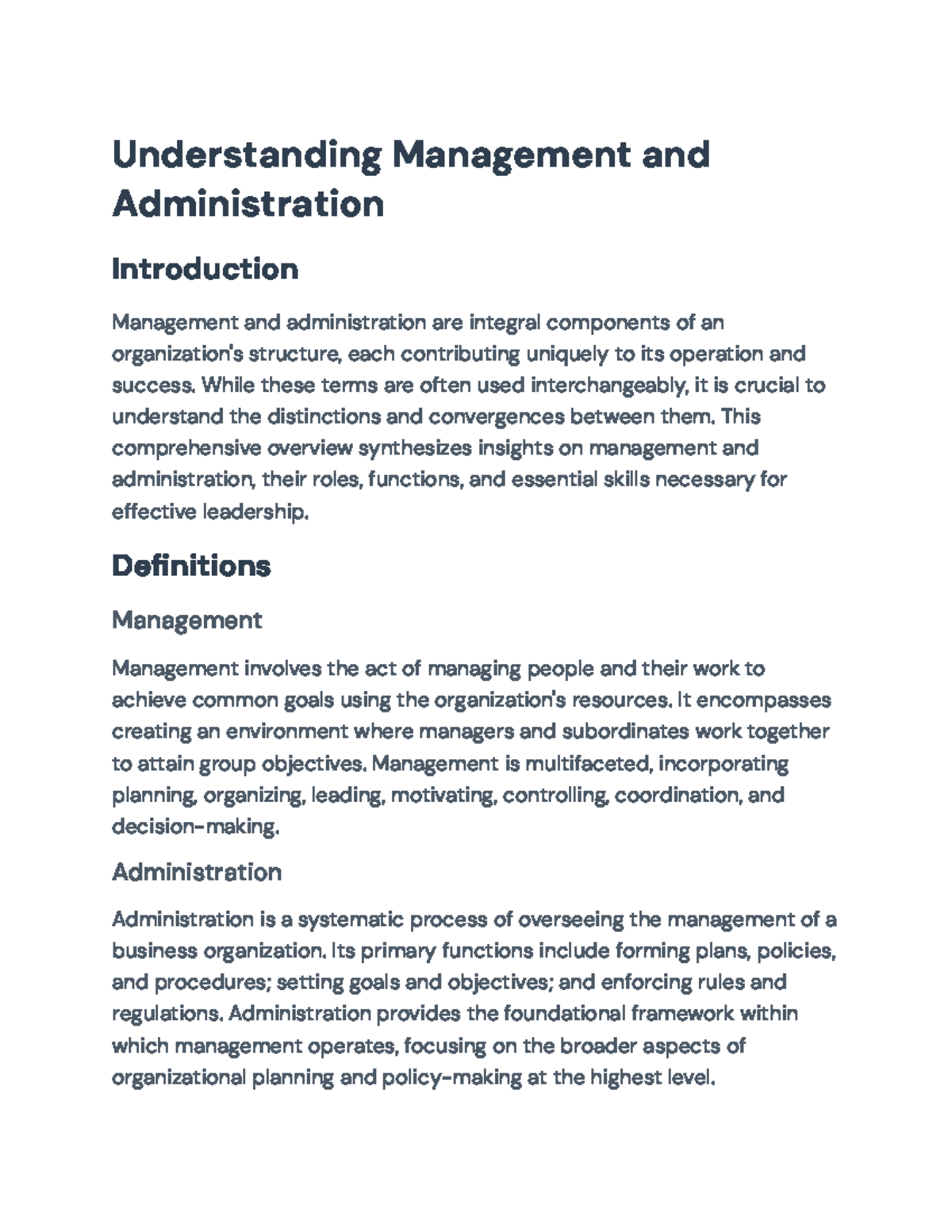 Management vs Administration: Roles, Functions, and Skills Overview ...