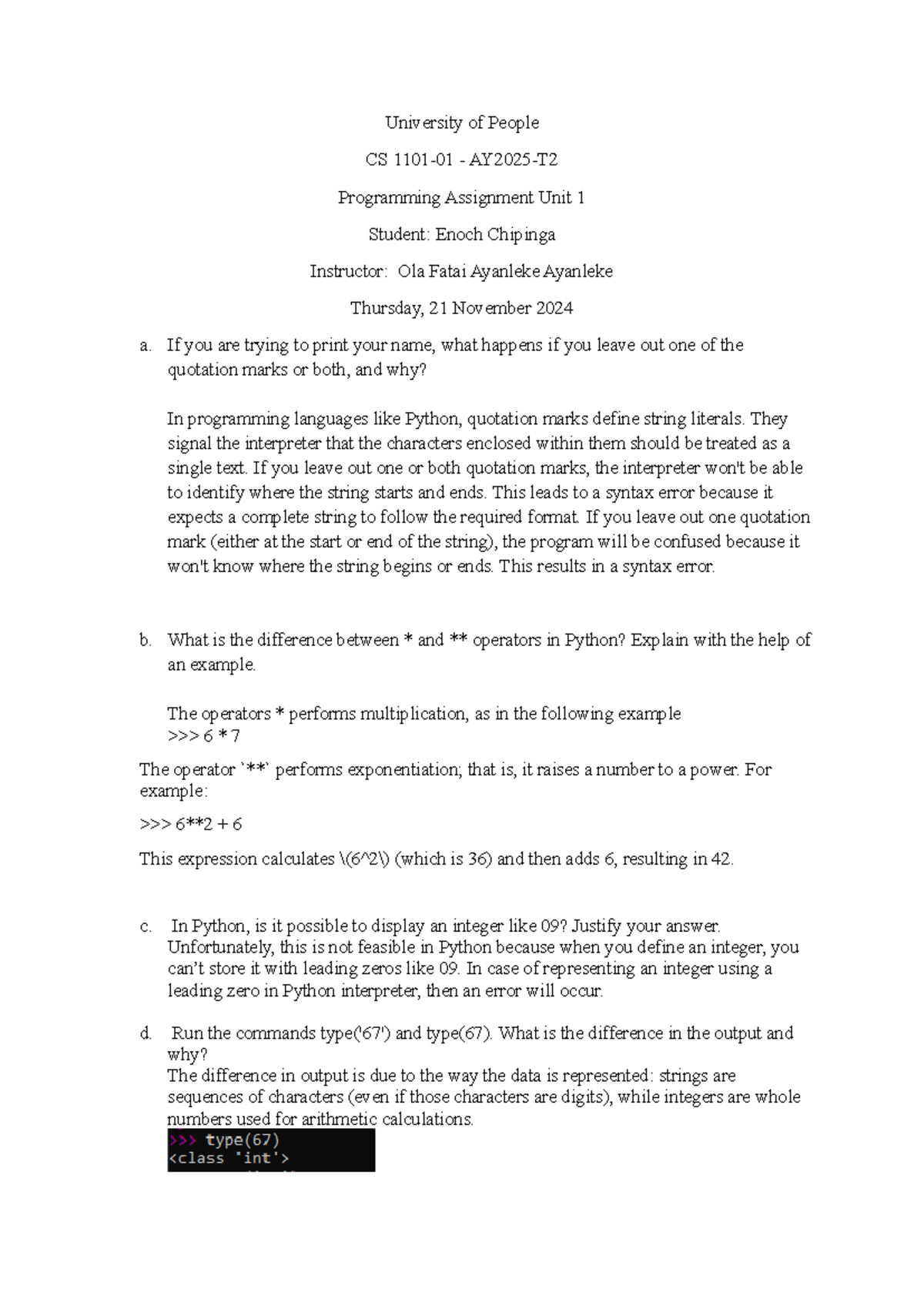 CS 1101-01 Programming Assignment 1: Understanding Python Basics - Studocu