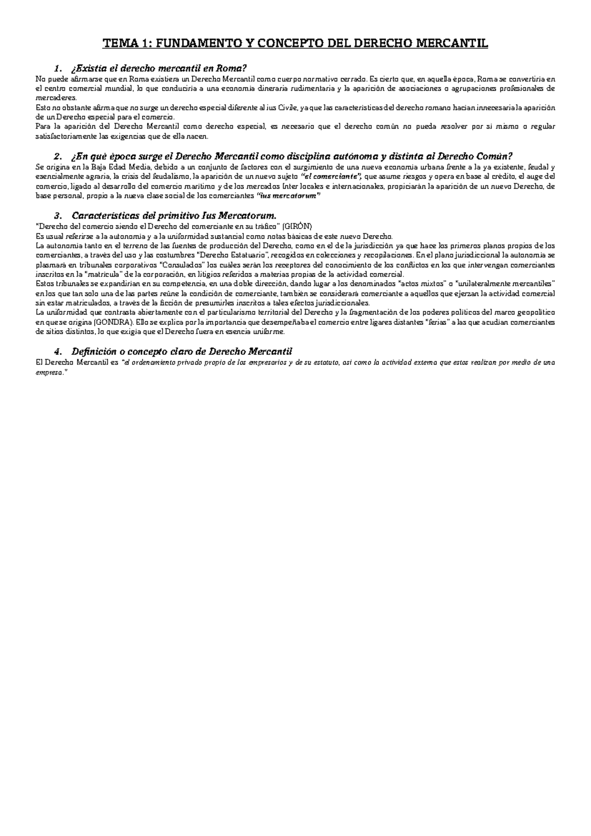 TEMA 1: FUNDAMENTOS DEL DERECHO MERCANTIL - 1º CUATRIMESTRE - Studocu