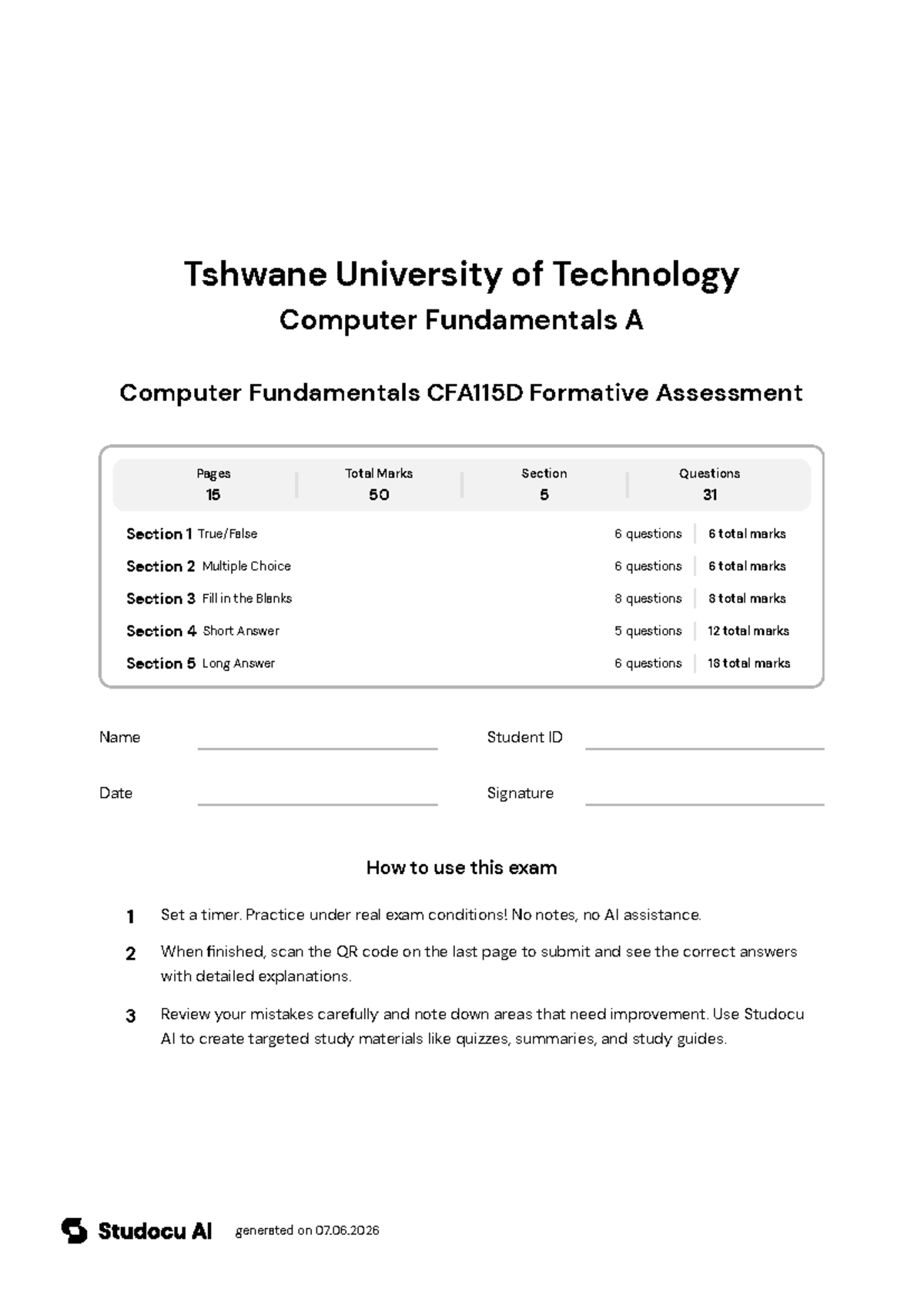 CFA115D Computer Fundamentals Formative Assessment - Studocu