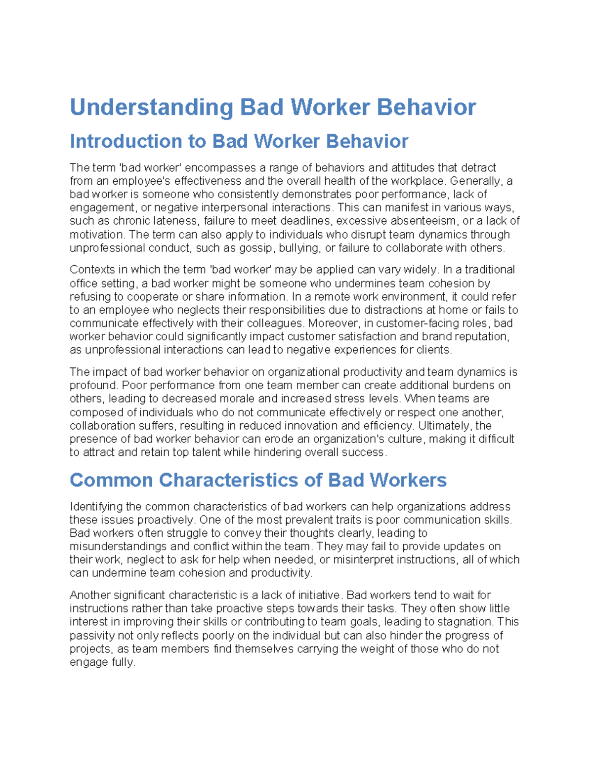 Understanding Bad Worker Behavior - Understanding Bad Worker Behavior ...