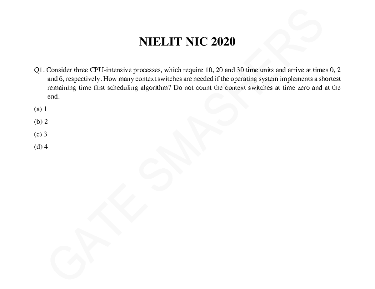 NIELIT NIC 2020 CPU Scheduling Qs & Answers for Exam Preparation - Studocu