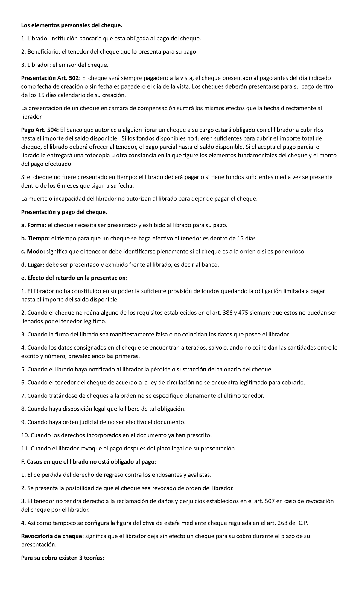 Los Elementos Personales del Cheque - Análisis y Normativa Legal - Studocu