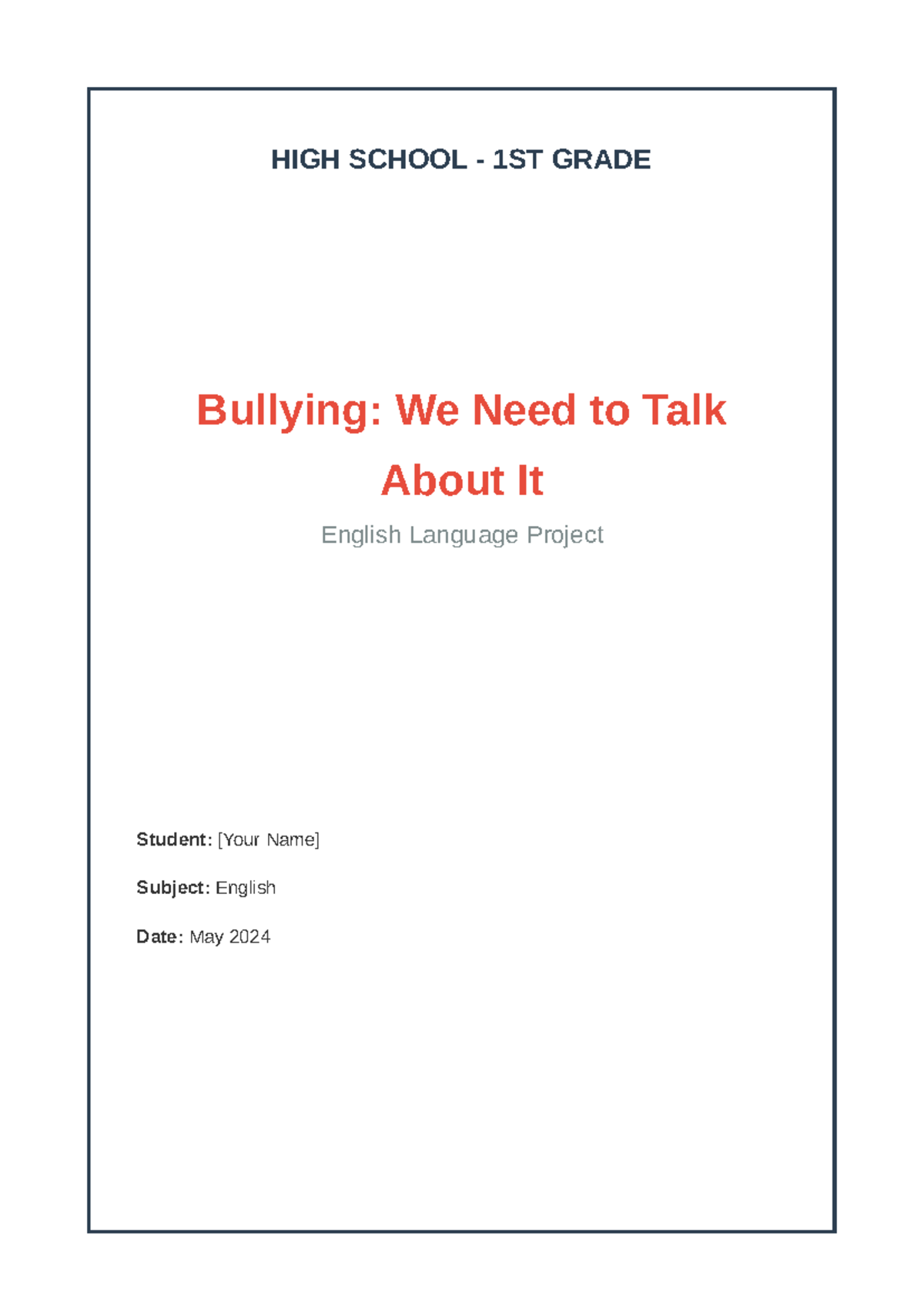 High School English Project: Understanding Bullying Issues - Studocu