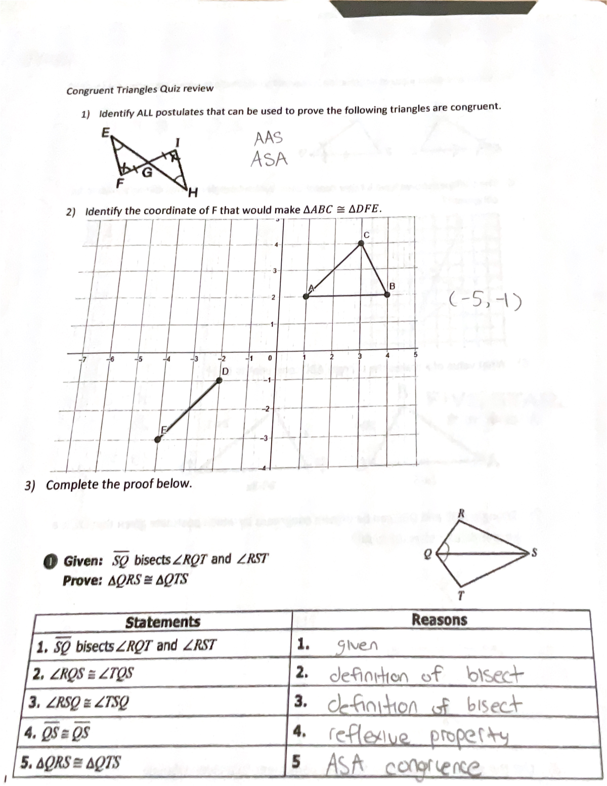 Scanned Document - Congruent Triangles Quiz review 1) Identify ALL ...
