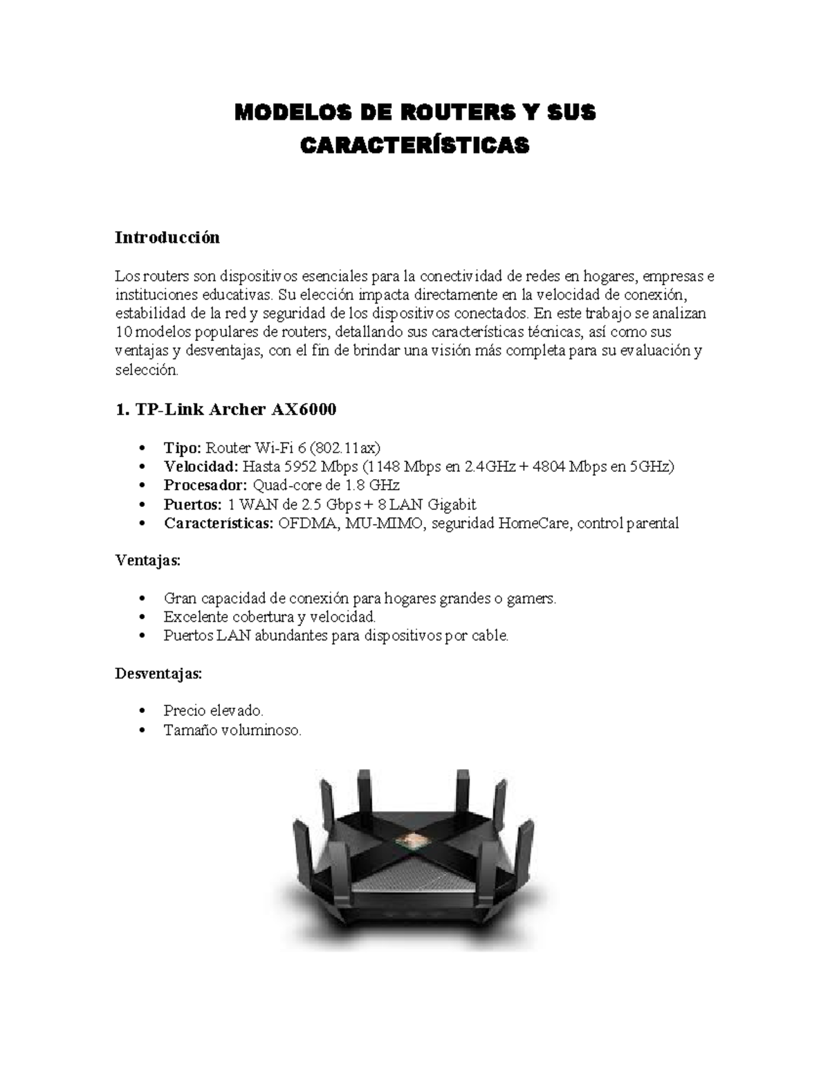 Modelos de Routers y sus Características: Análisis y Comparativa - Studocu