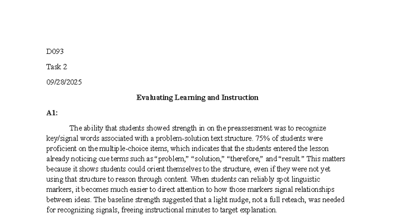 D093 Task 2: Evaluating Learning & Instruction Strategies - Studocu