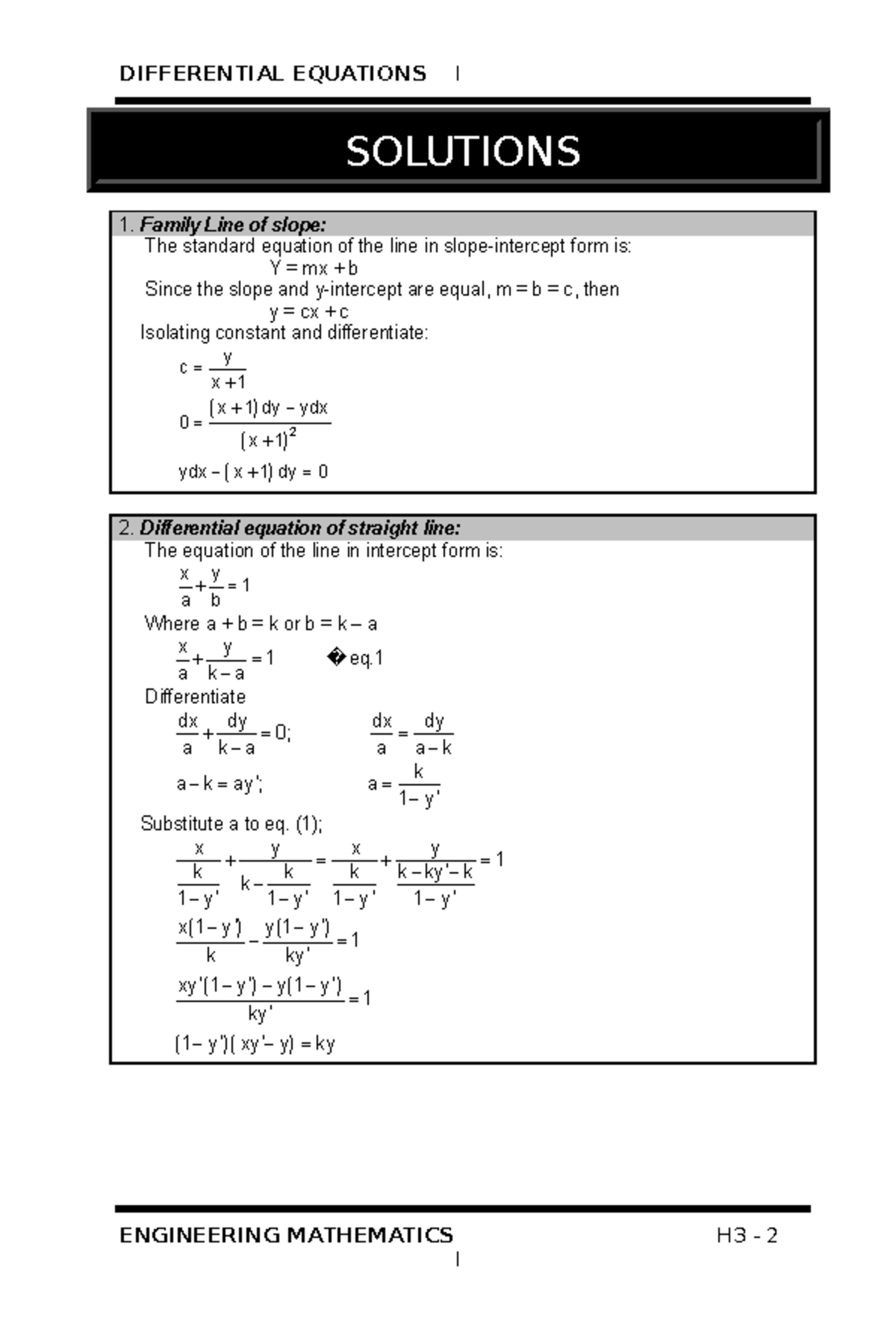 ENGINEERING MATHEMATICS I H3: DIFFERENTIAL EQUATIONS I SOLUTIONS - Studocu