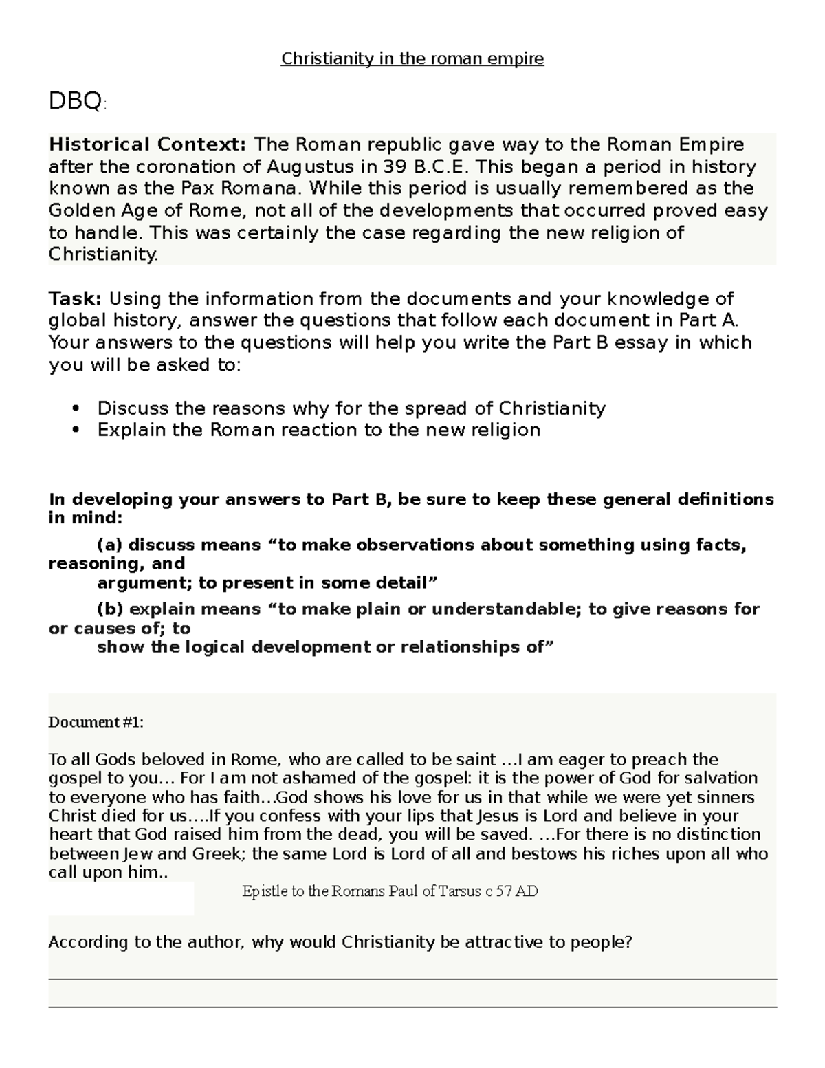 Christianity-DBQ: Analyzing Its Spread in the Roman Empire - Studocu
