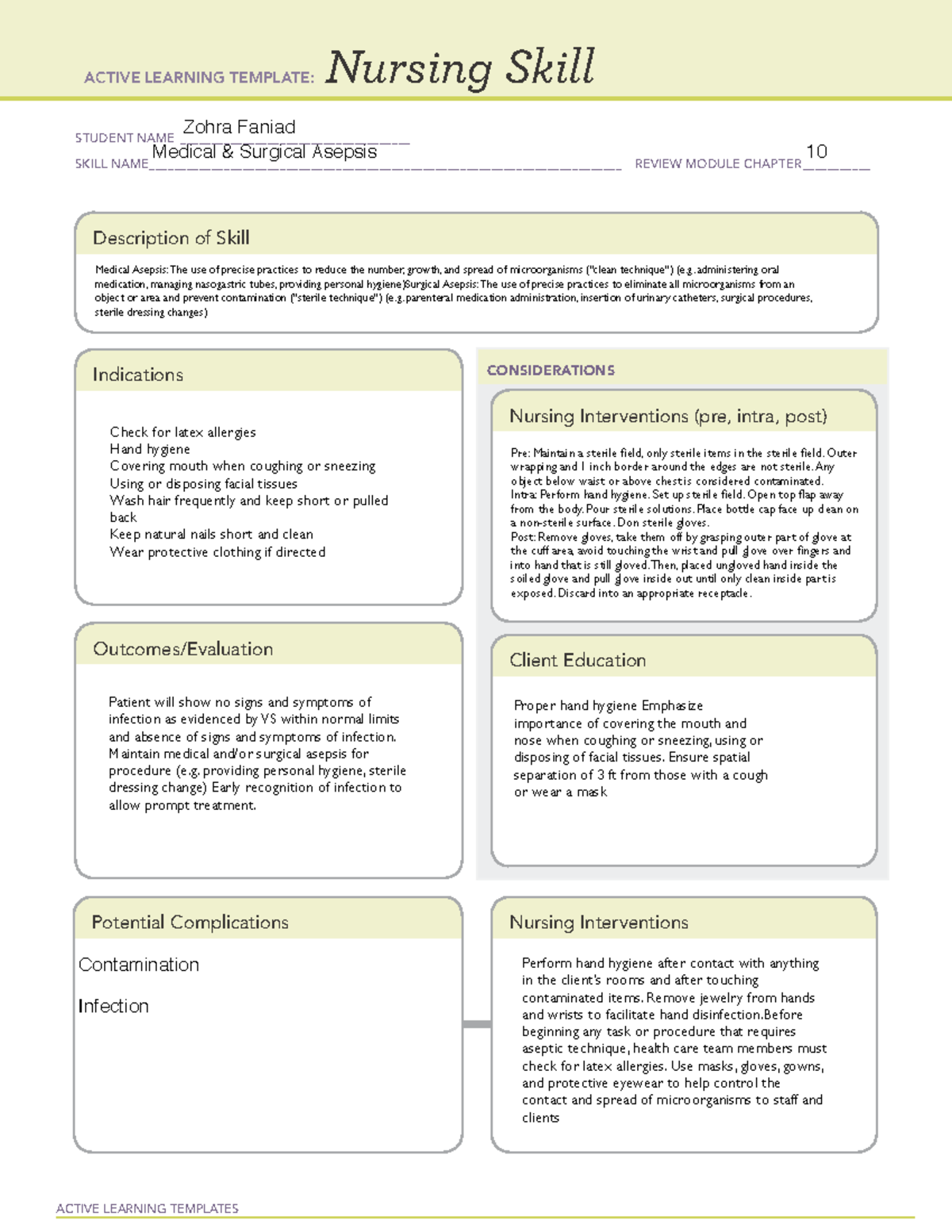 Active learning template: Medical surgical asepsis skill review - Studocu