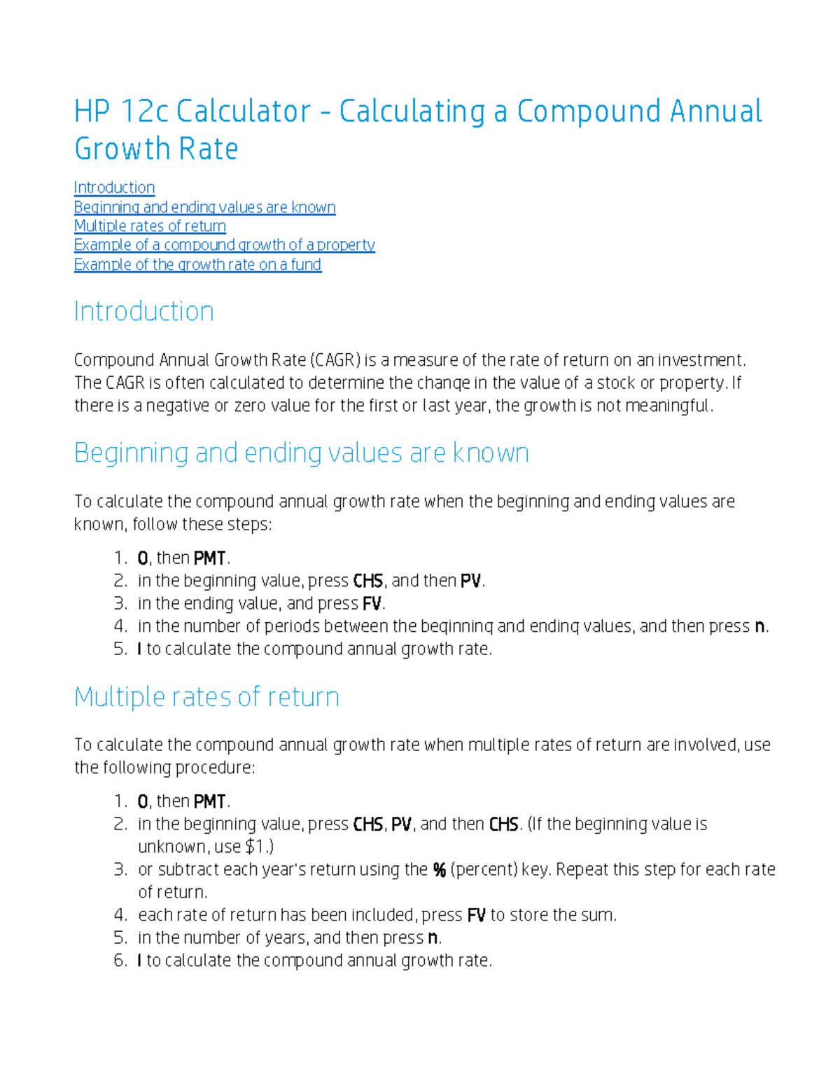 CAGR Calculation Using HP 12c: A Comprehensive Guide - Studocu