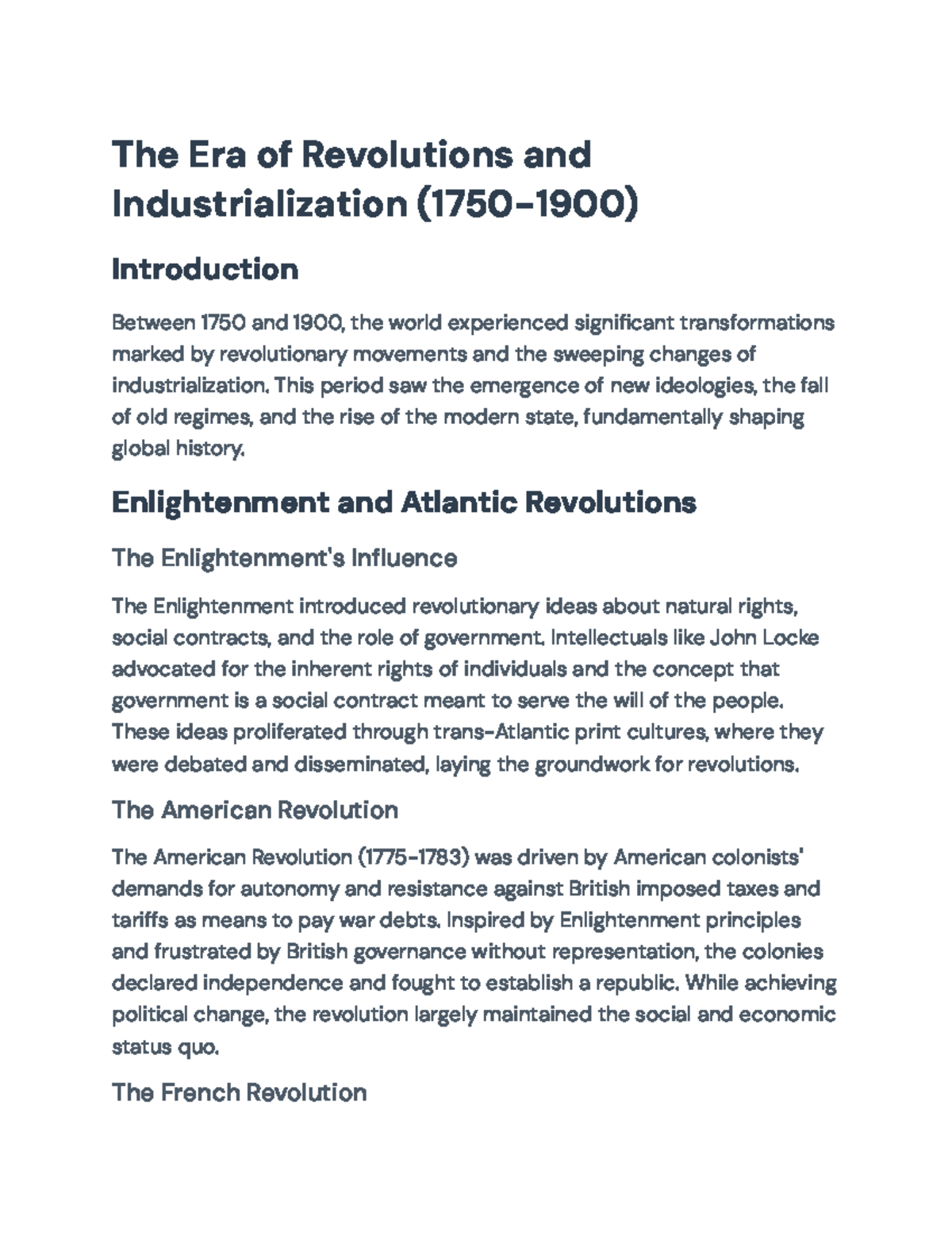 The Era of Revolutions & Industrialization: 1750-1900 Overview - Studocu