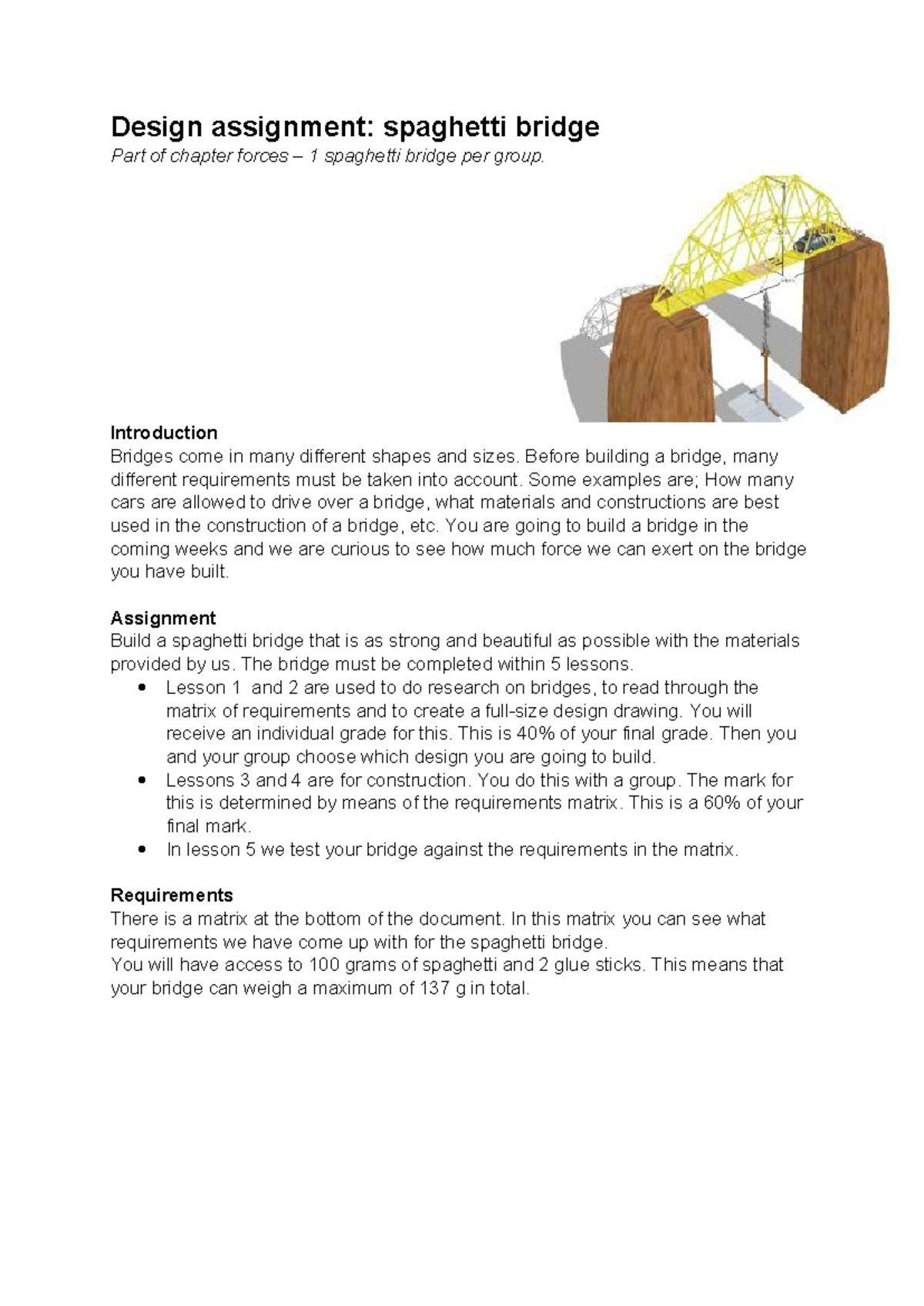 Spaghetti Bridge Design Assignment: Forces Chapter 1 - Studocu
