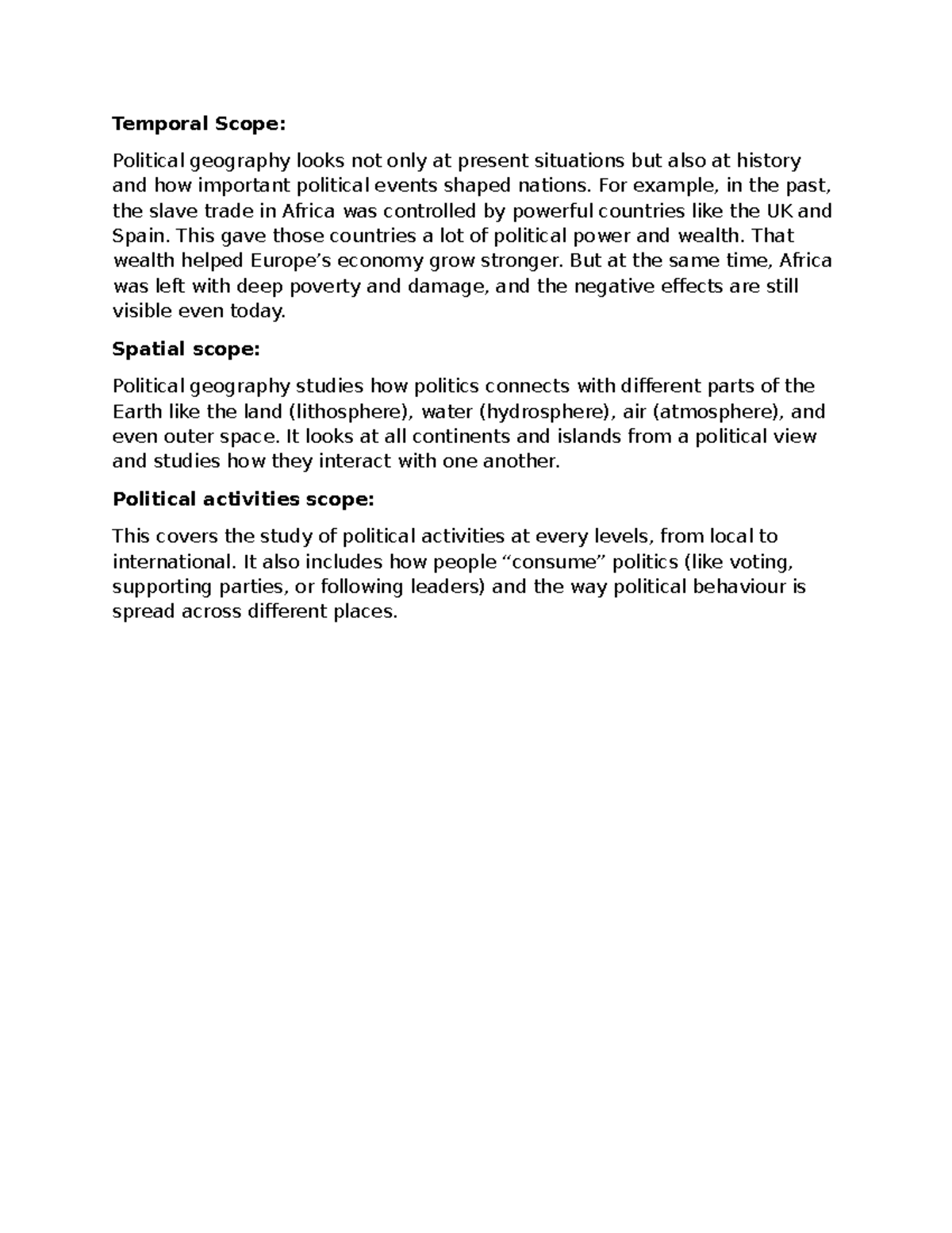 C10 - Political Geography: Temporal, Spatial & Activity Scopes - Studocu