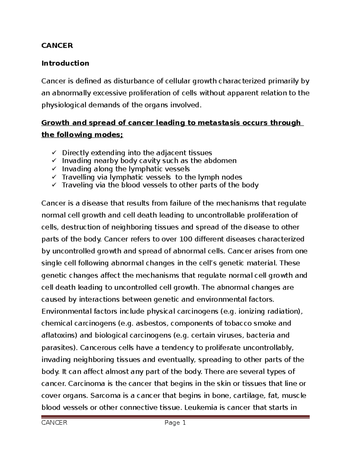 Cancer - Past papers of non communicable diseases - CANCER Introduction ...