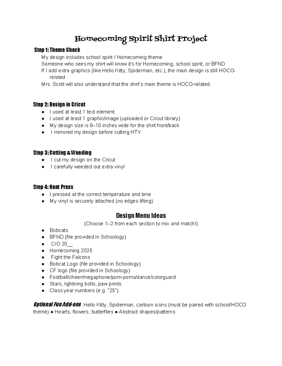 Homecoming Spirit Shirt Project Steps - 11114181 - Studocu