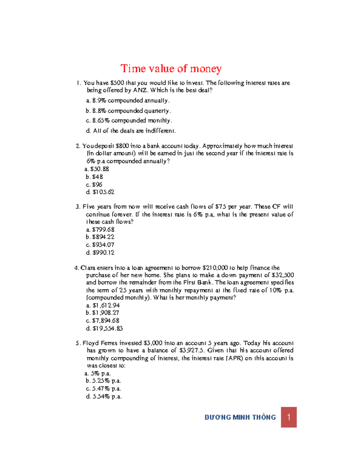Time value of money: Concepts and calculations for finance 101 - Studocu