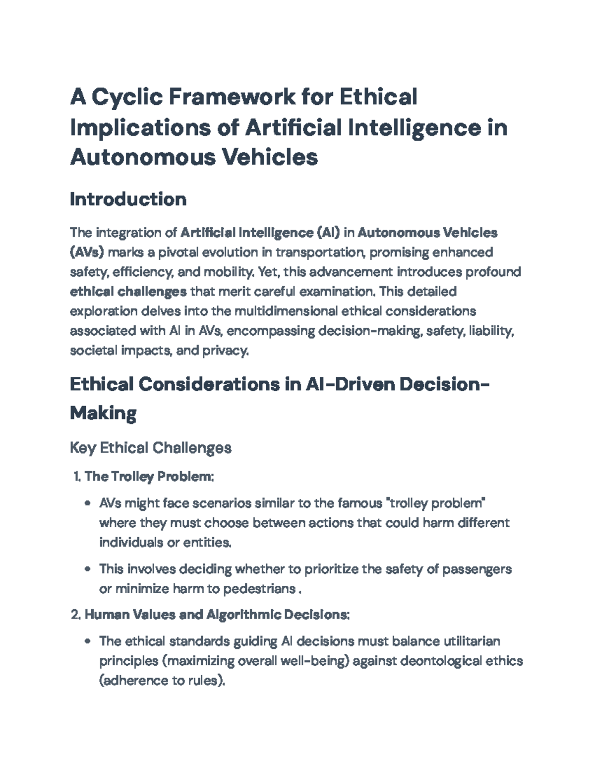 A Cyclic Ethical Framework for AI in Autonomous Vehicles (AVs) - A ...