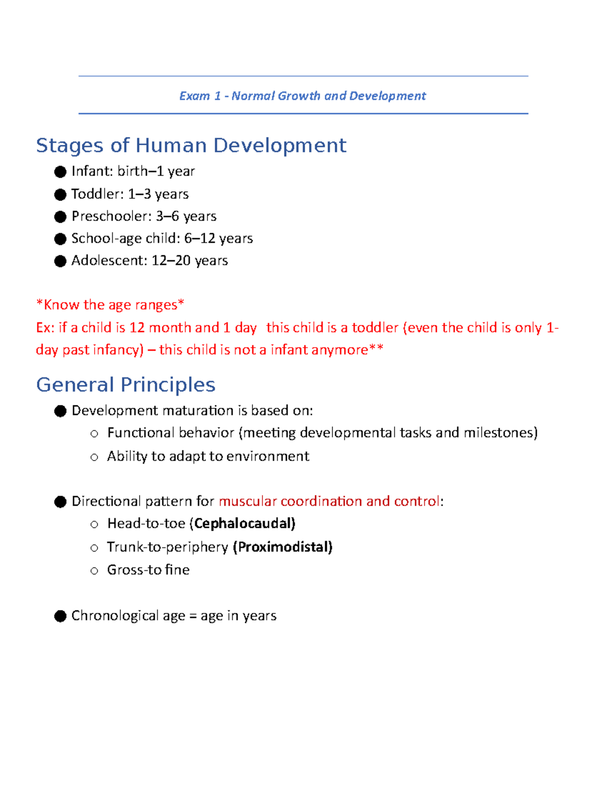Peds Exam 1 - Growth & development and health promotion - Exam 1 ...