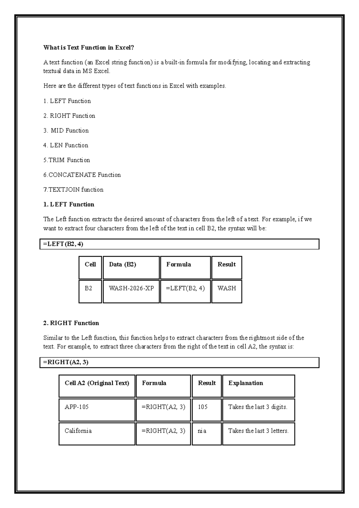 Excel Text Functions Overview: Key Functions & Examples - Studocu