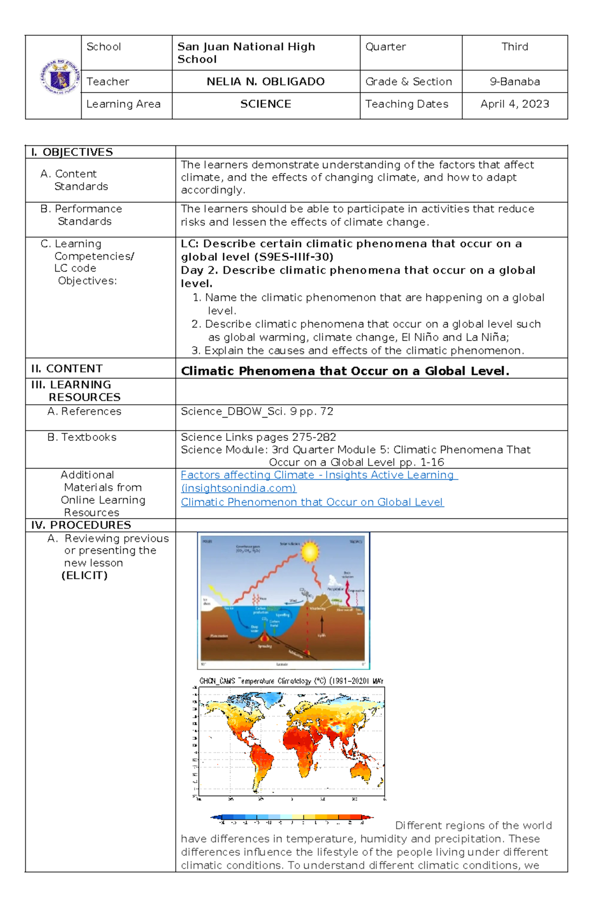 DLL on Climatic Phenomena: Global Level Insights for Sci. 9 - Studocu