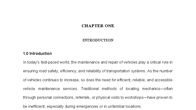 CHAPTER 1: INTRODUCTION TO ONLINE VEHICLE MAINTENANCE SYSTEM - Studocu