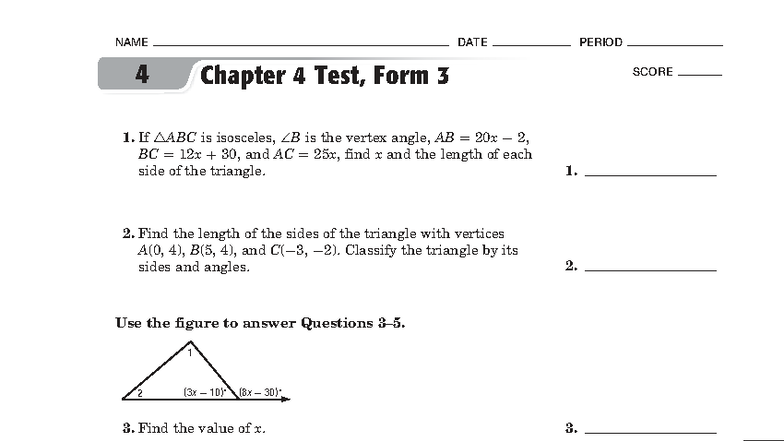 Chapter 4 Test 3 - Geometry Assessment and Solutions - Studocu
