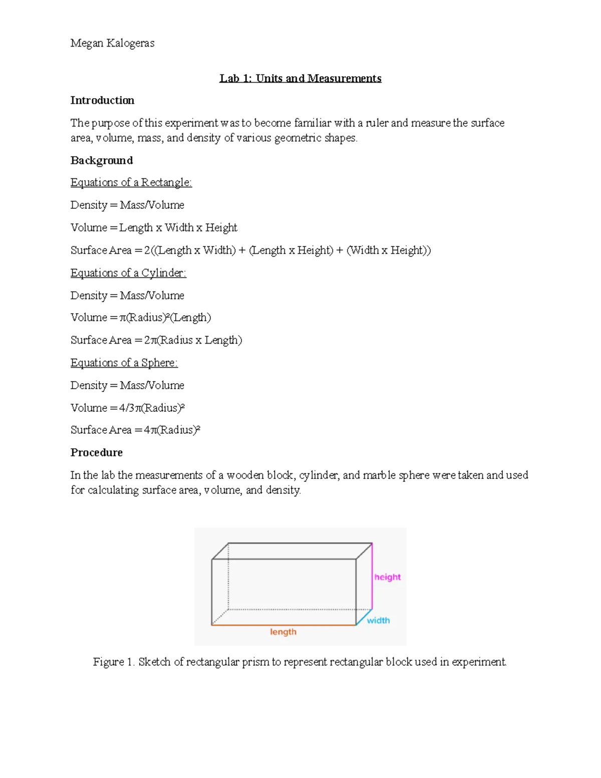 Physics Lab 1 - Report on Units, Measurements & Geometric Shapes - Studocu