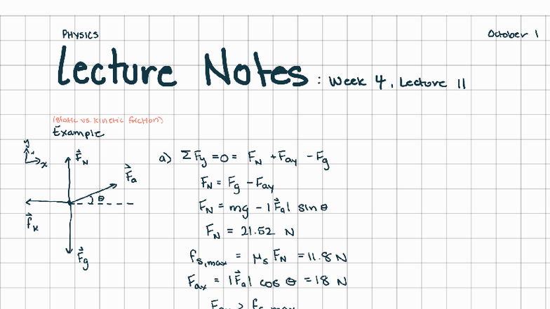 PHYSICS 101: Week 4 Lecture 11 Notes on Friction (Oct 1) - Studocu