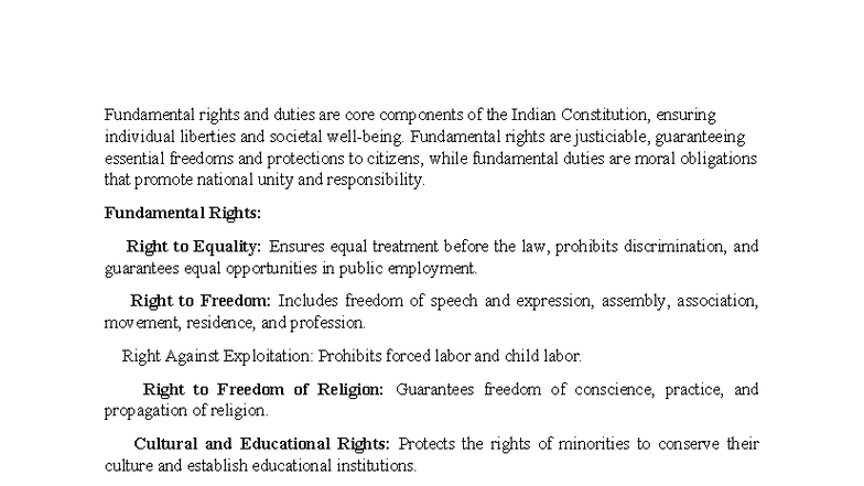 Indian Constitution: Fundamental Rights & Duties Overview - Studocu