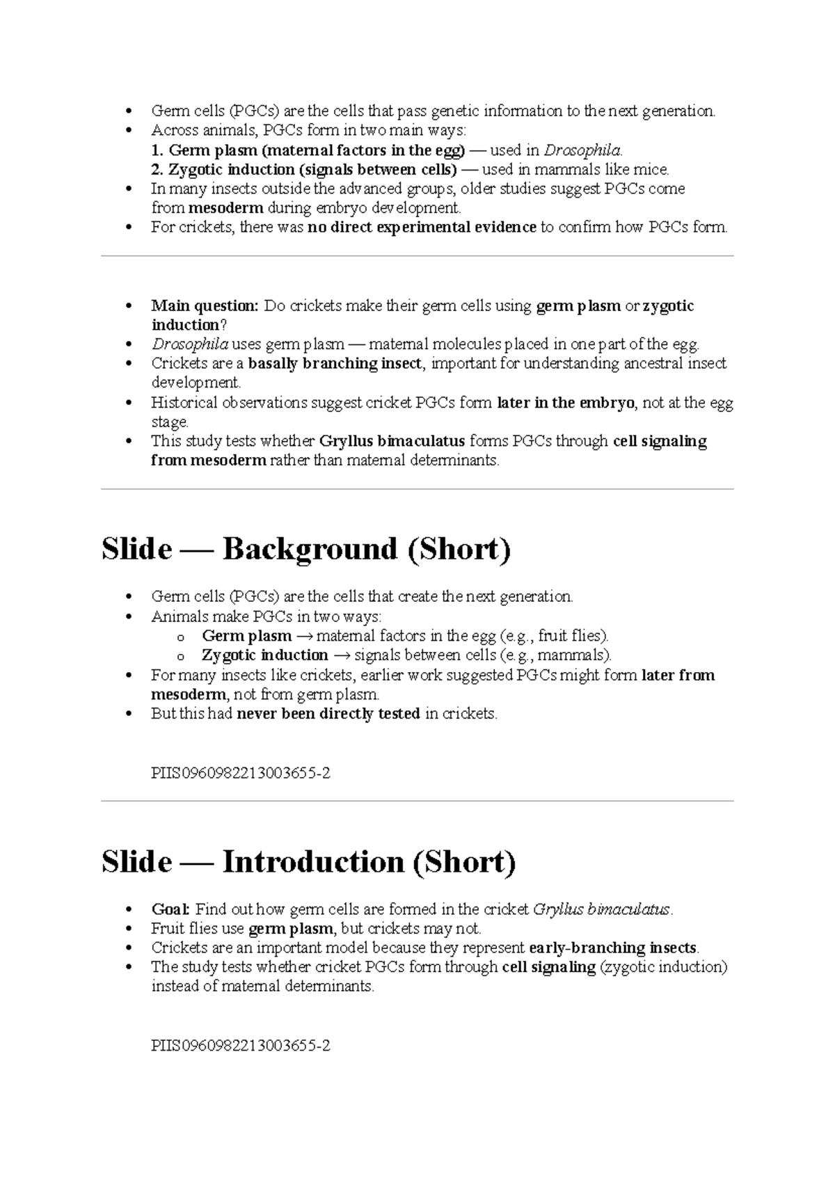 Germ Cell Formation in Gryllus bimaculatus: PGCs via Mesoderm Induction ...