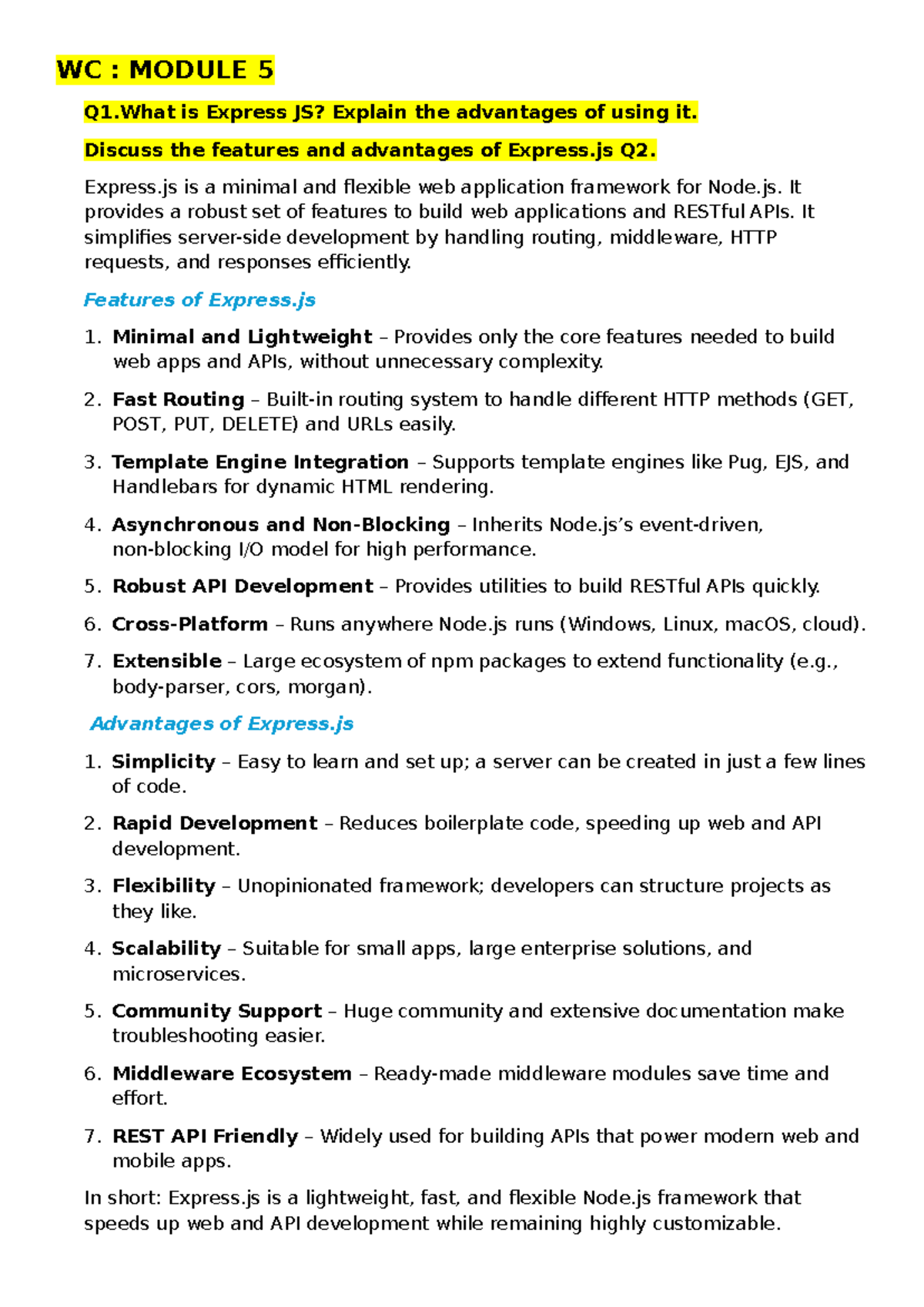WC: Module 5 & 6 Notes on Express.js and MVC vs Flux - Studocu