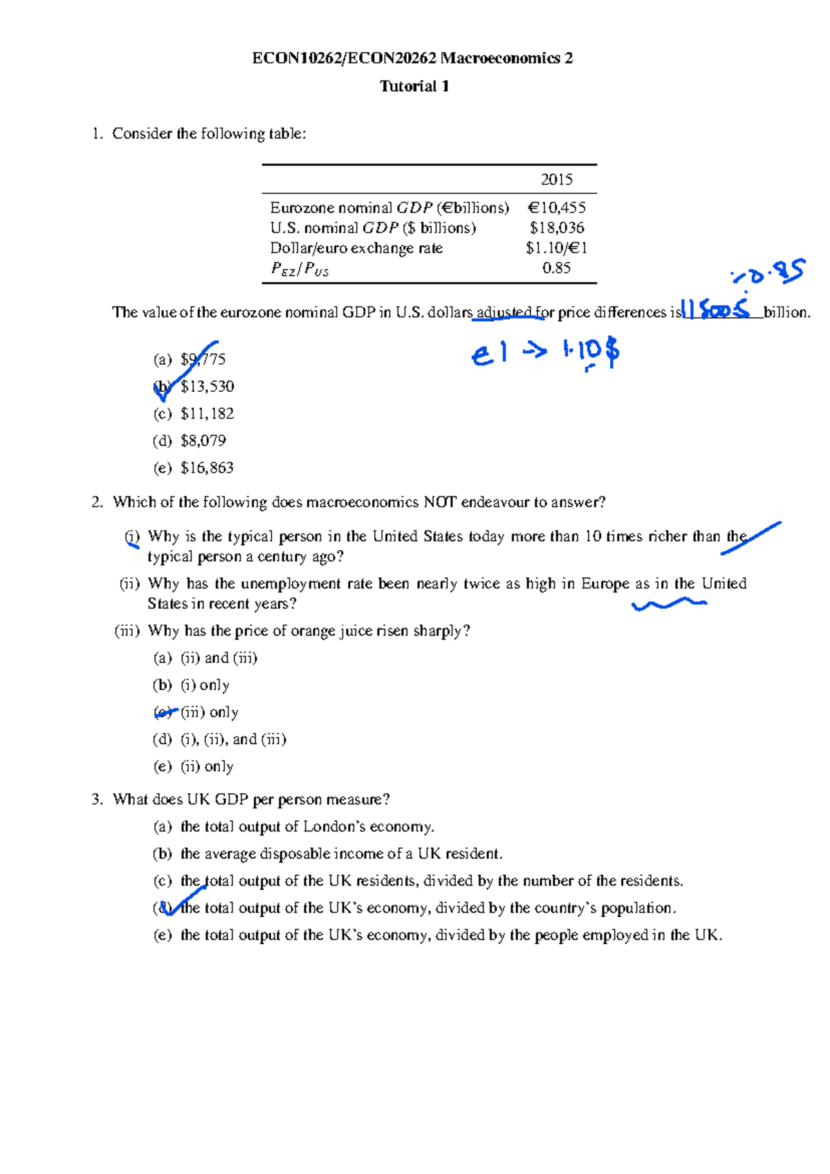 Tutorial 1: Macroeconomics 2 (ECON10262) - Key Concepts & Questions ...