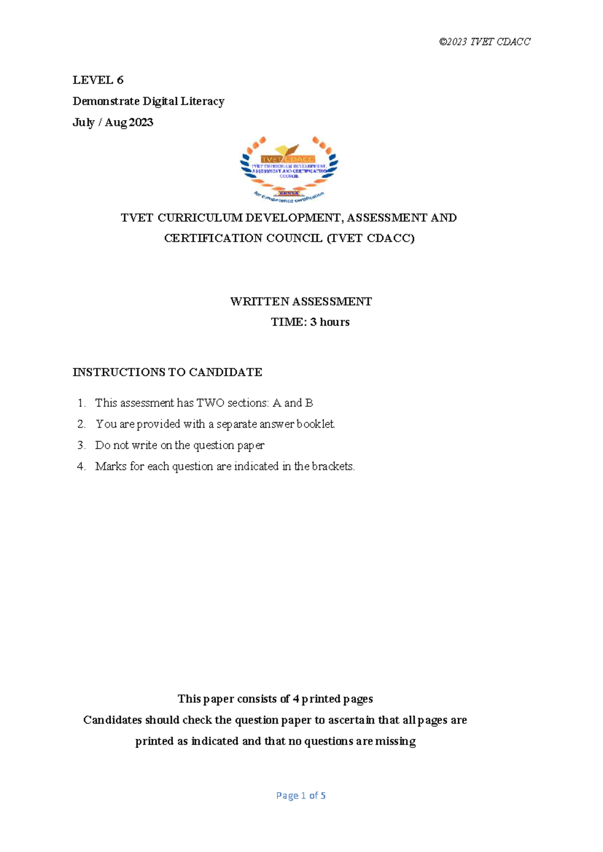 Demonstrate Digital Literacy Assessment - Level 6 (July/Aug 2023) - Studocu