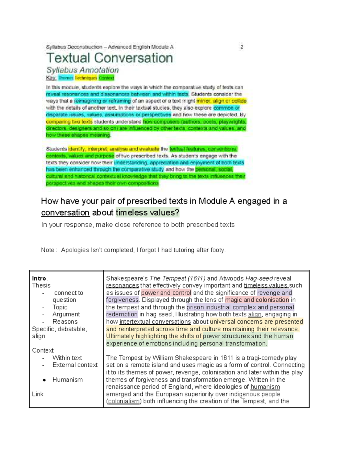 Module A Essay: Timeless Values in The Tempest & Hag-seed - Studocu