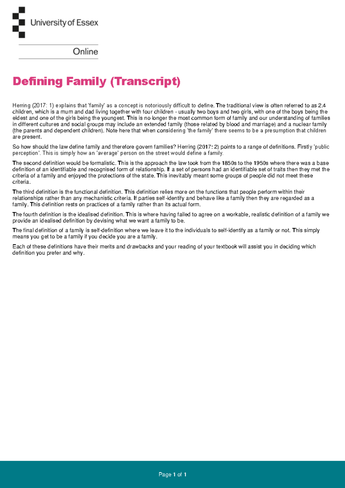 Defining Family: Perspectives and Legal Implications (Transcript) - Studocu