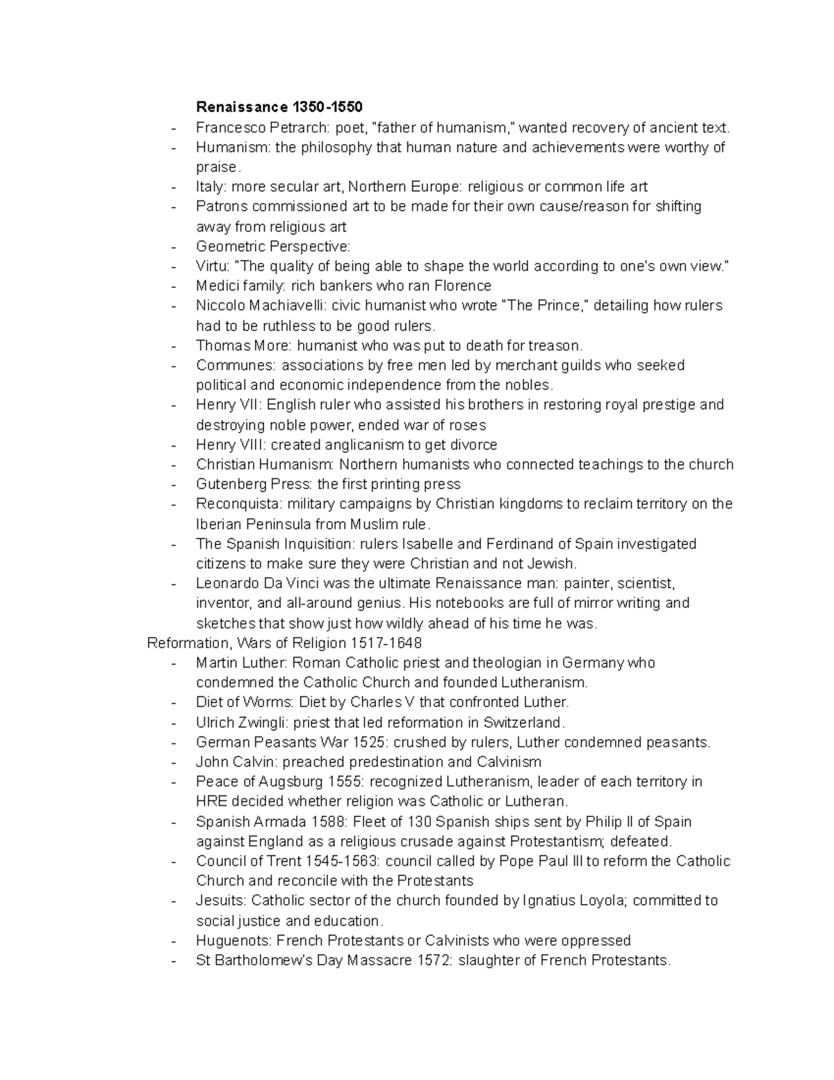 AP Notes: Renaissance, Humanism, and the Reformation Overview - Studocu