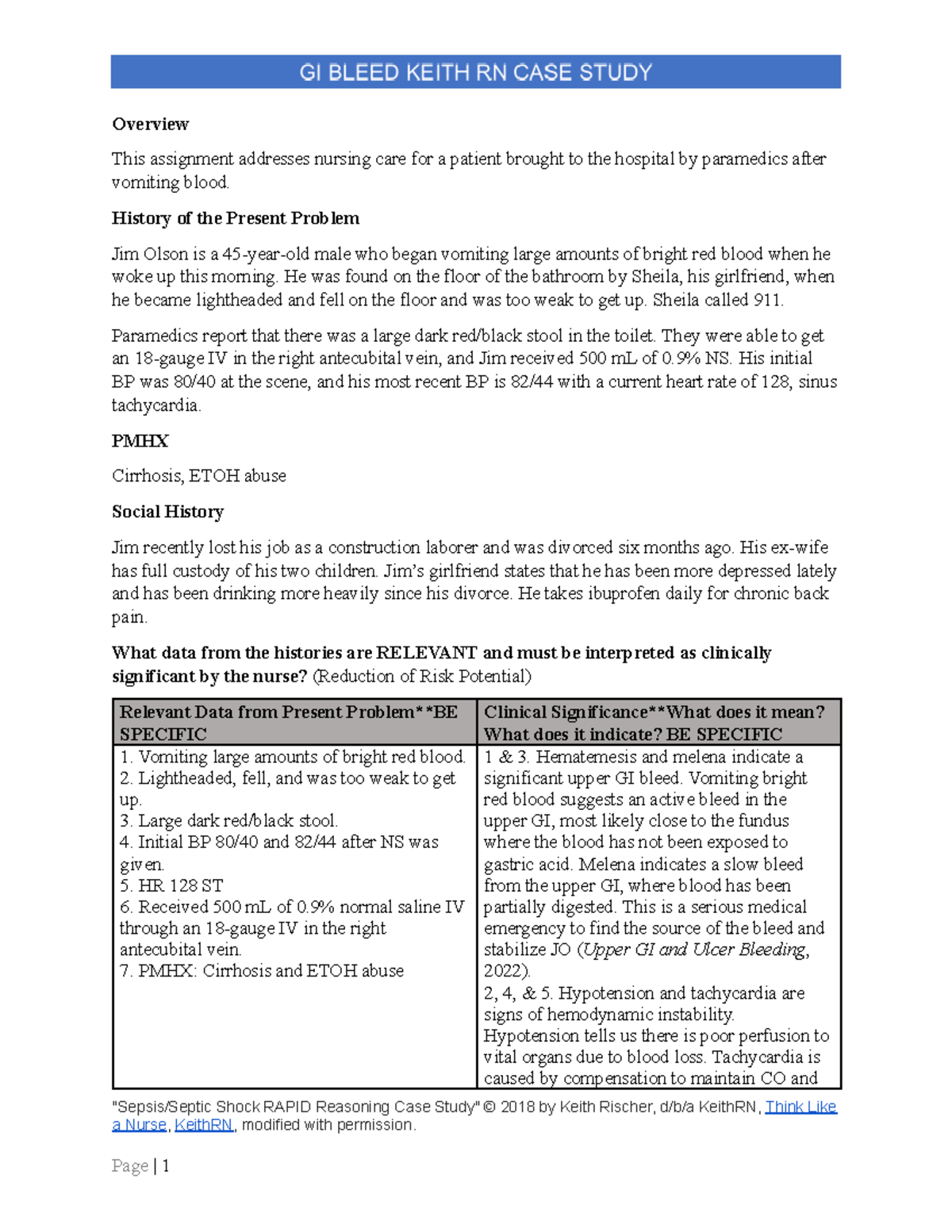GI Bleed: Nursing Management for Severe Upper GI Case Study - Studocu