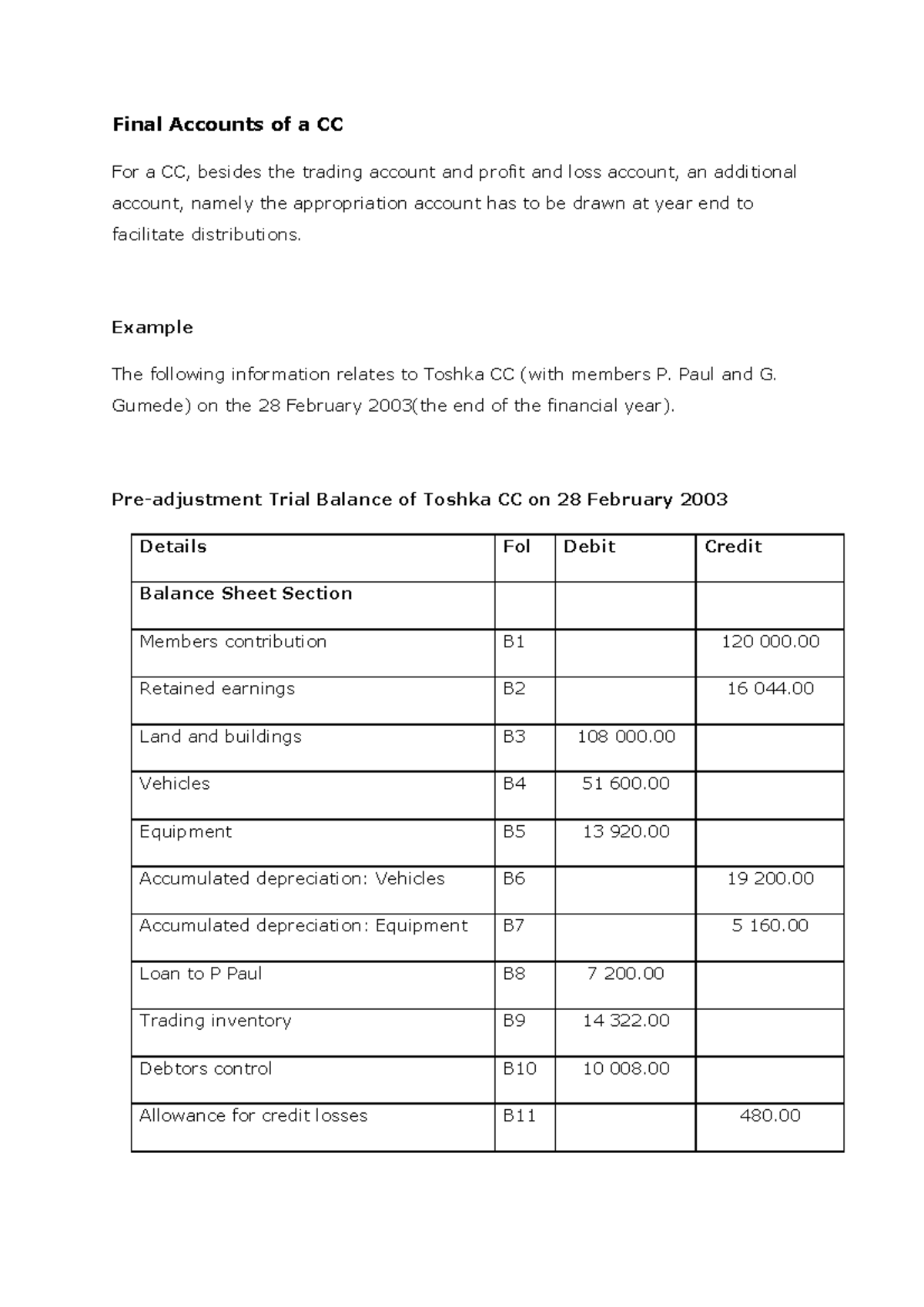 Final Accounts Preparation of CC: Appropriation Account Insights - Studocu