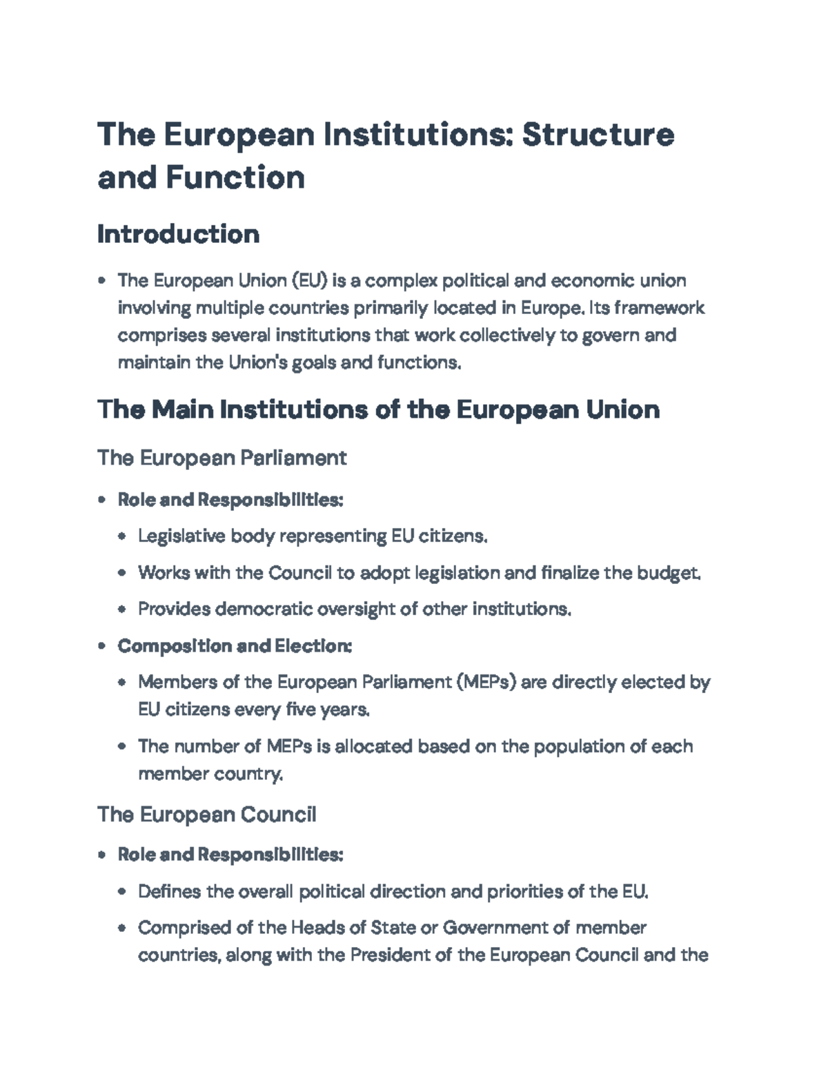 European Institutions: Structure & Function Overview (EUS 101) - The ...