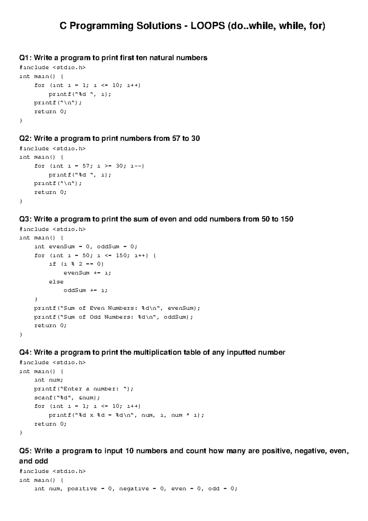 C Programming Switch Solutions - C Programming Solutions - SWITCH CONTROL Q1: Write a program to ...