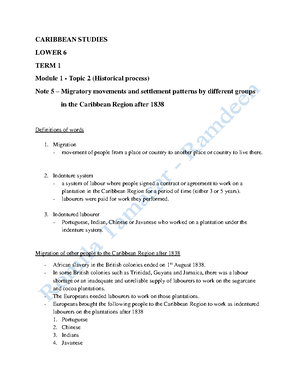 TERM 1 - Module 1 - Note 1 - Introduction to Caribbean Studies - CARIBBEAN STUDIES LOWER 6 TERM ...