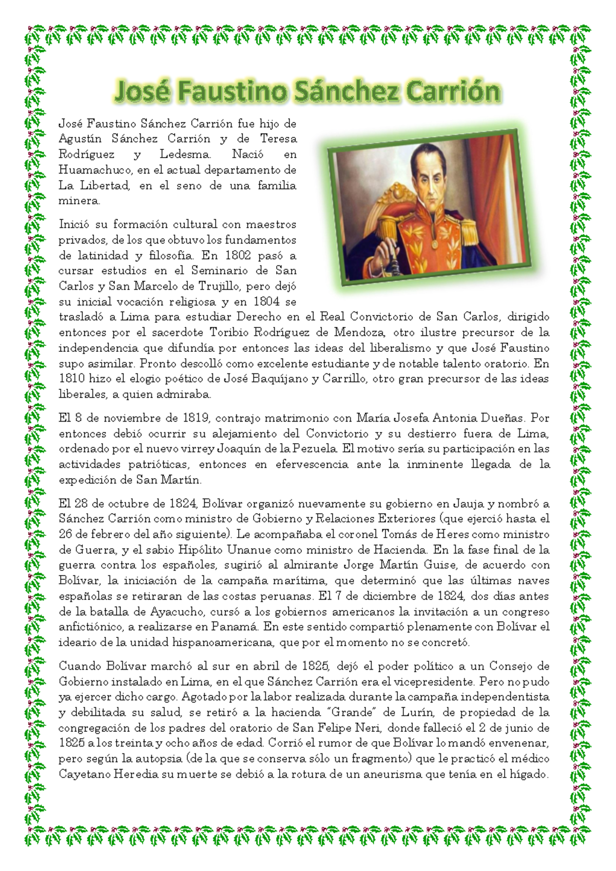 Biografía de José Faustino Sánchez Carrión: Vida y Legado Histórico ...