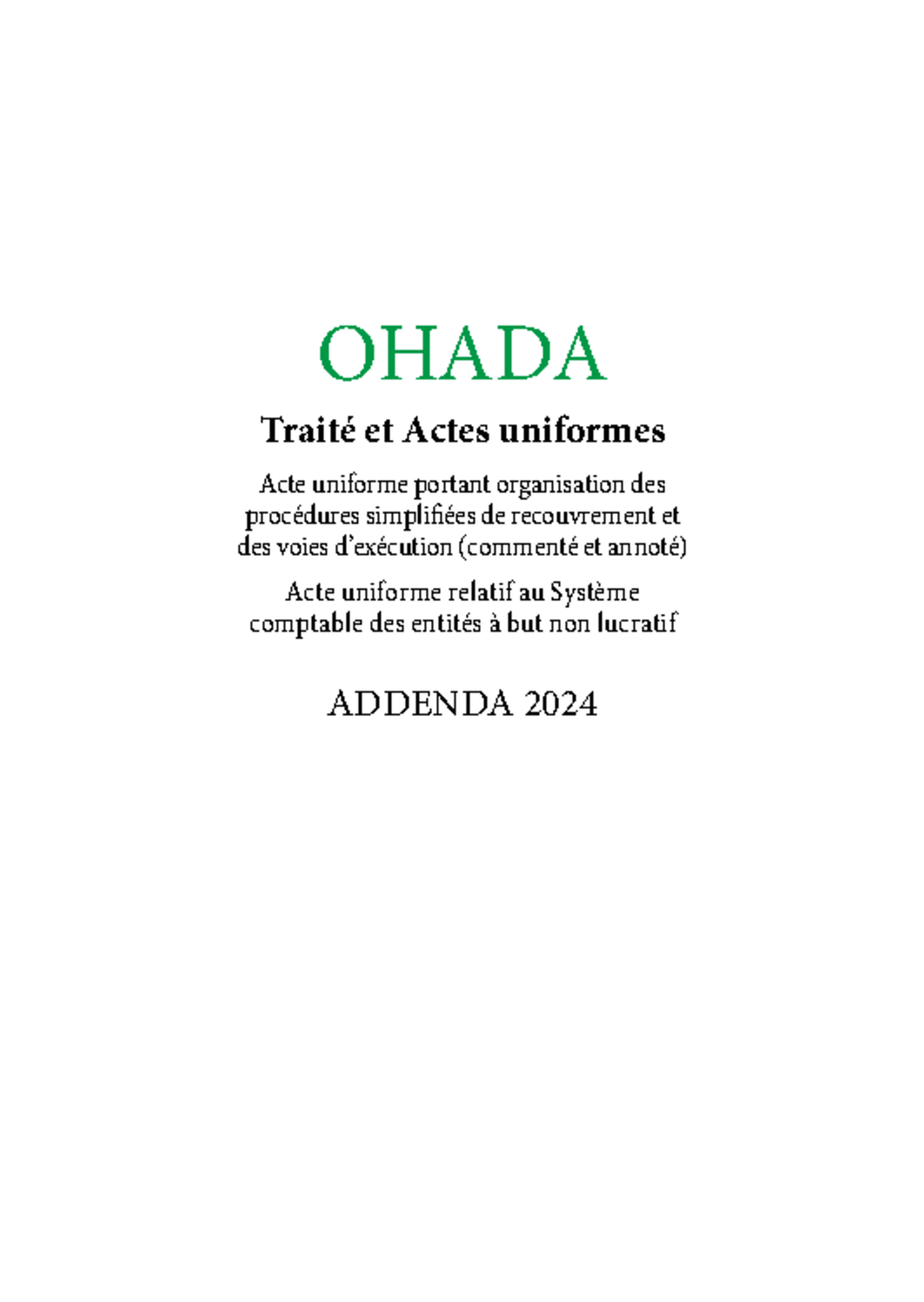 Acte Uniforme OHADA: Commentaires sur le Recouvrement Simplifié et Exécution - Studocu