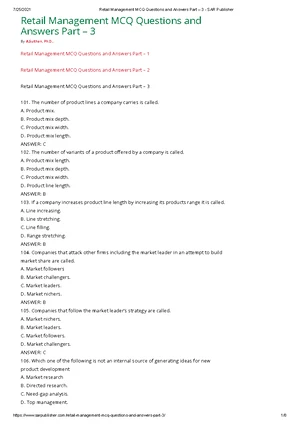 Retail Management MCQ Questions and Answers Part – 1 - SAR Publisher ...