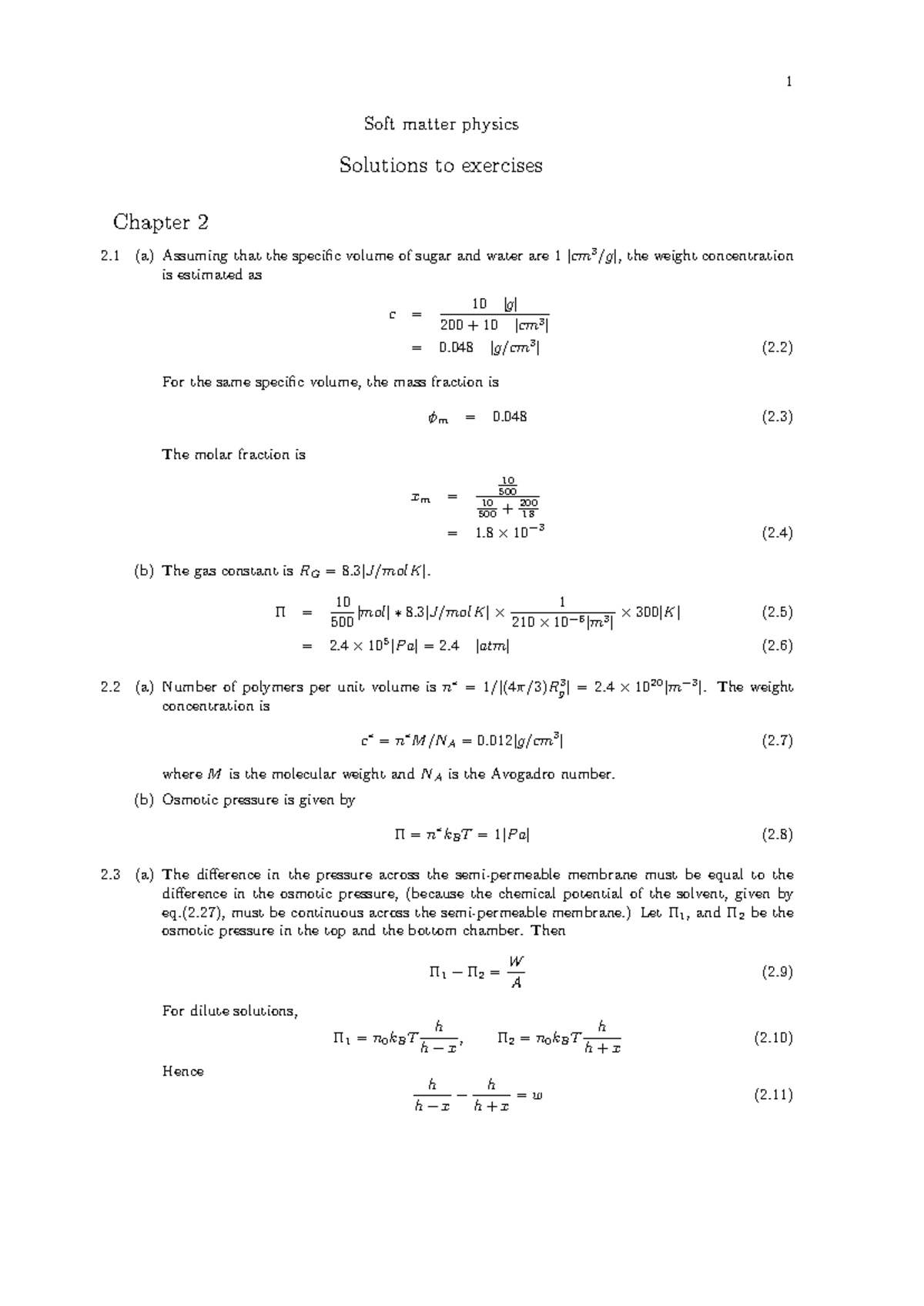 Masao Doi - Solution Manual for Soft Matter Physics (3rd Ed) O.U.P (2013) - Studocu