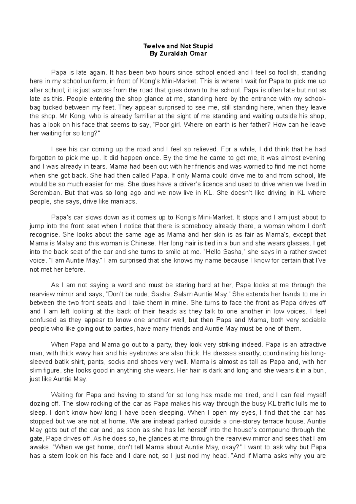 Twelve and not stupid - essay for PRL - Twelve and Not Stupid By ...
