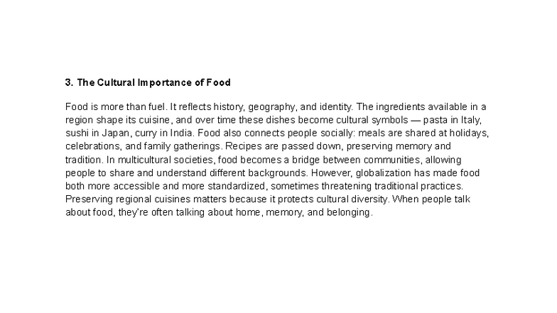 3. The Cultural Significance of Food in Society - Studocu